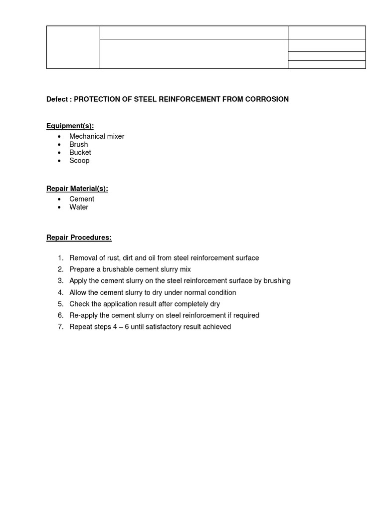 Repair SOP - Protection of Steel Reinforcement From Corrosion | PDF ...