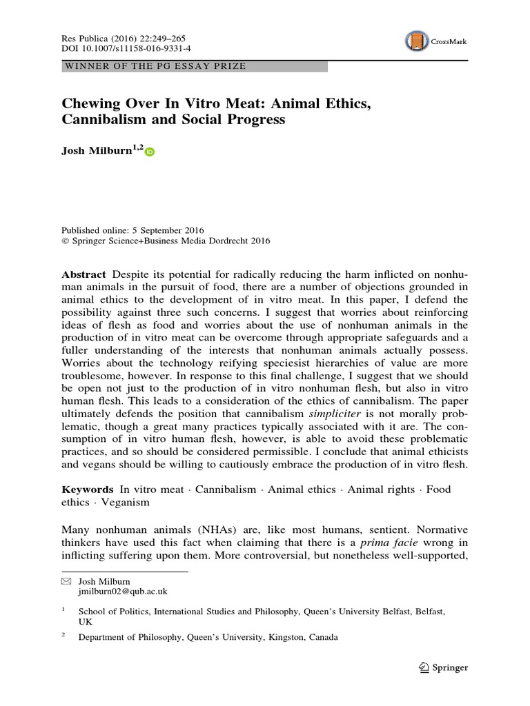 Chewing Over in Vitro Meat: Animal Ethics, Cannibalism and Social ...