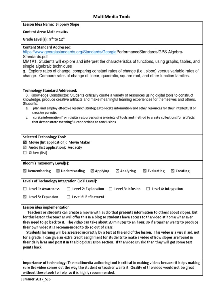 08 Multimedia Tools Lesson Idea Template 2017 | PDF | Teaching ...