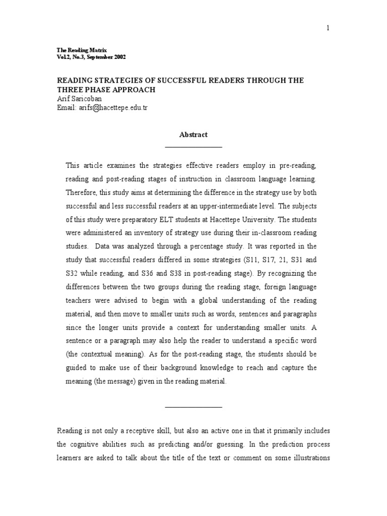 Reading Strategies - Three Phase Approach PDF | PDF | Reading ...