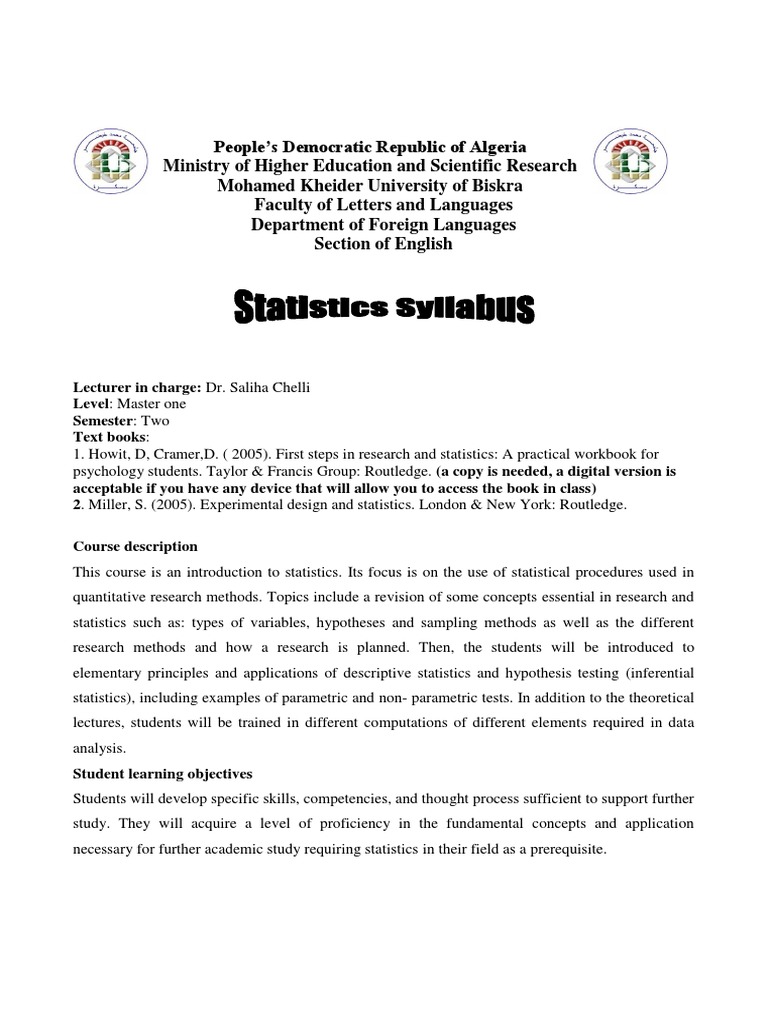 Statistics Syllabus Pdf Statistics Statistical Hypothesis Testing