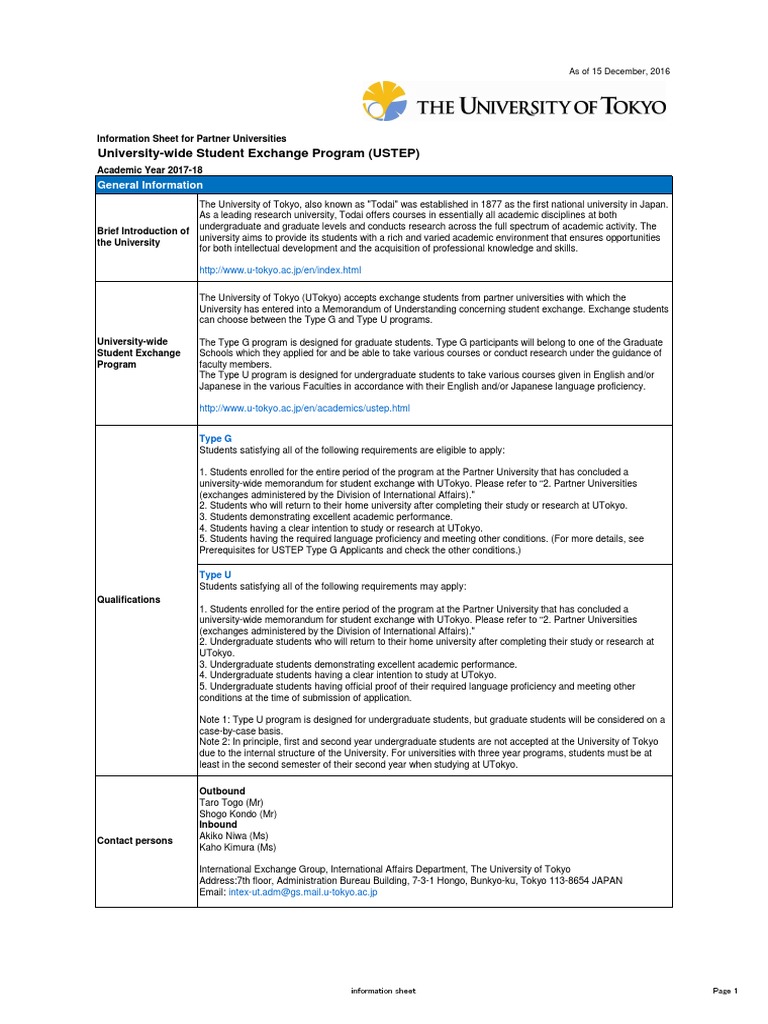 University of Tokyo Fact Sheet | PDF | Graduate School | Postgraduate ...