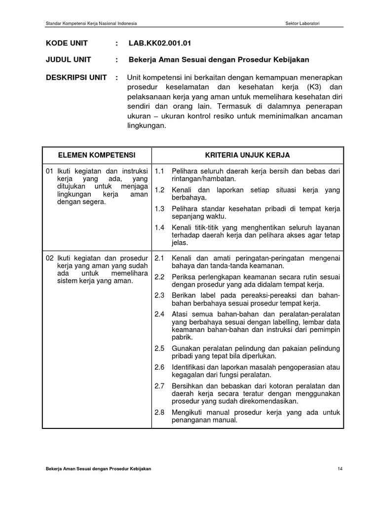 SKKNI Analis Laboratorium Kimia 1 | PDF