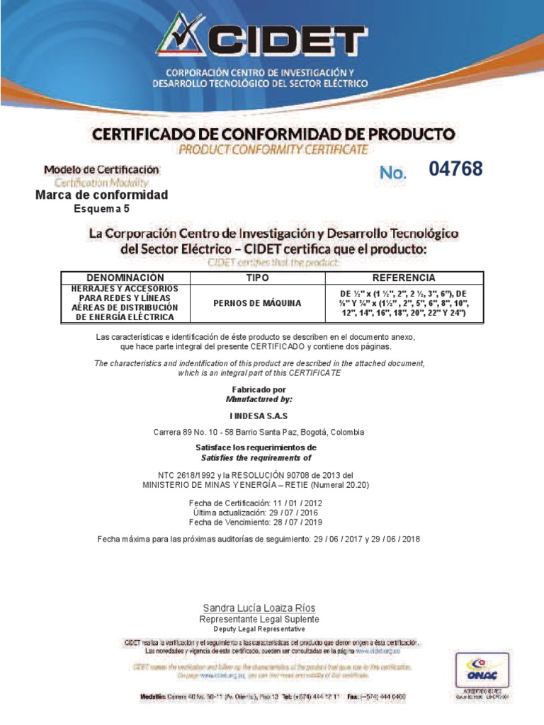 Certificados de Pernos | PDF