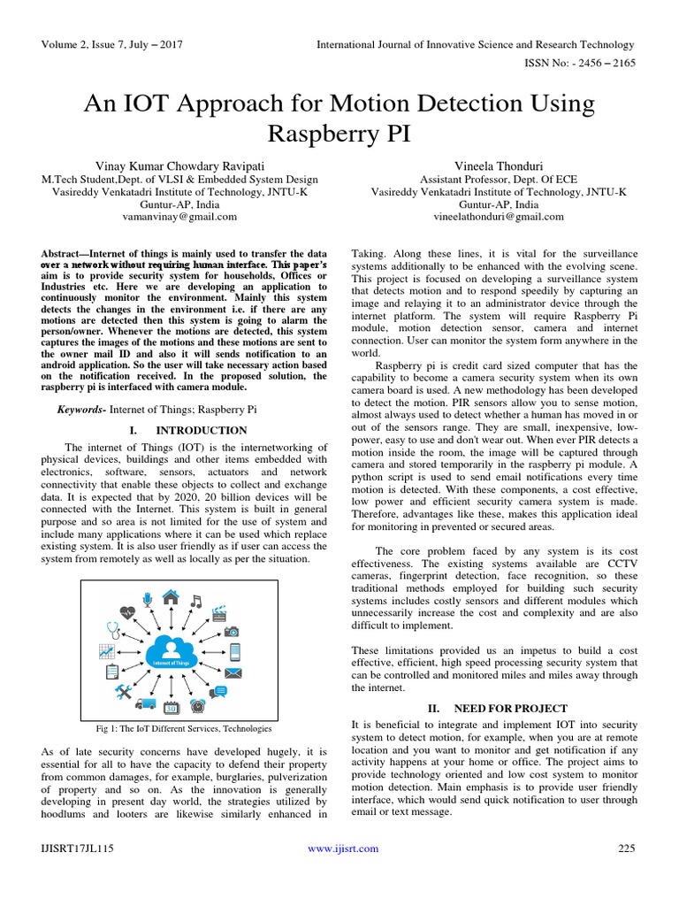 An Iot Approach For Motion Detection Using Raspberry Pi Pdf Internet Of Things Raspberry Pi