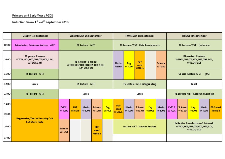 Core Induction Timetable Primary 15 | PDF | Teaching | Cognition