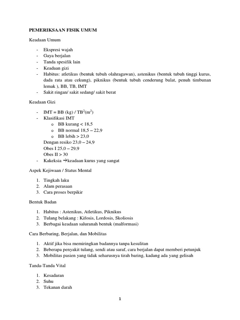 Pemeriksaan Fisik Umum. Tugas BST | PDF