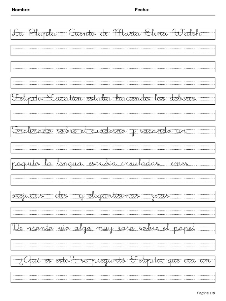 Caligrafia Cuento La Plapla | PDF | Ocio