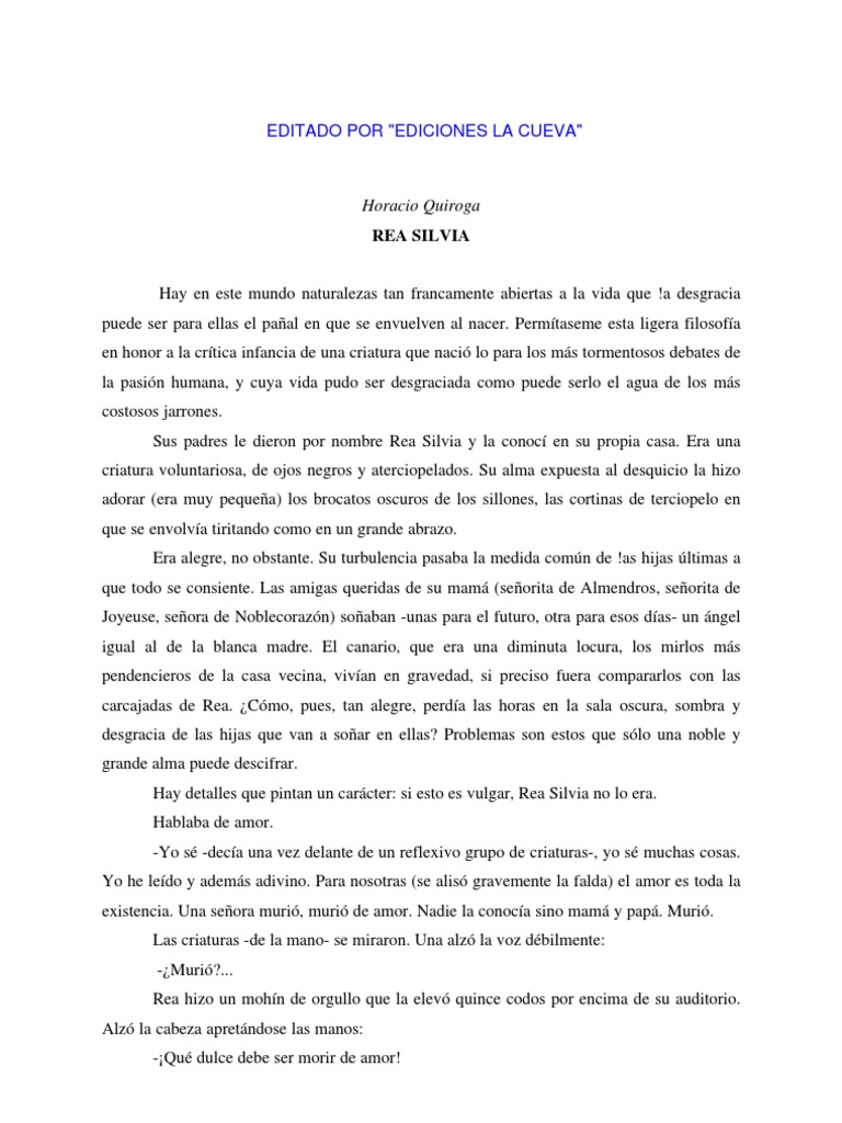Quiroga Horacio - Rea Silvia PDF | PDF | Amor