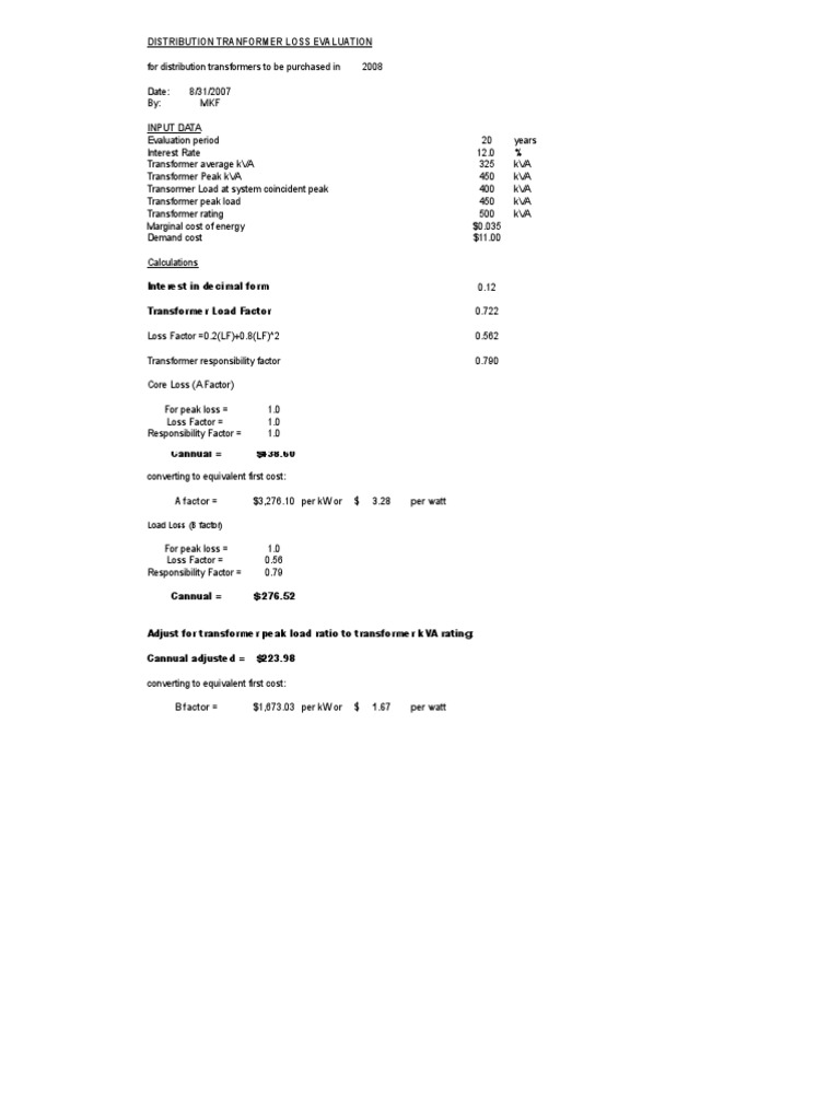 Distribution Tranformer Loss Evaluation: Load Loss (B Factor) | PDF