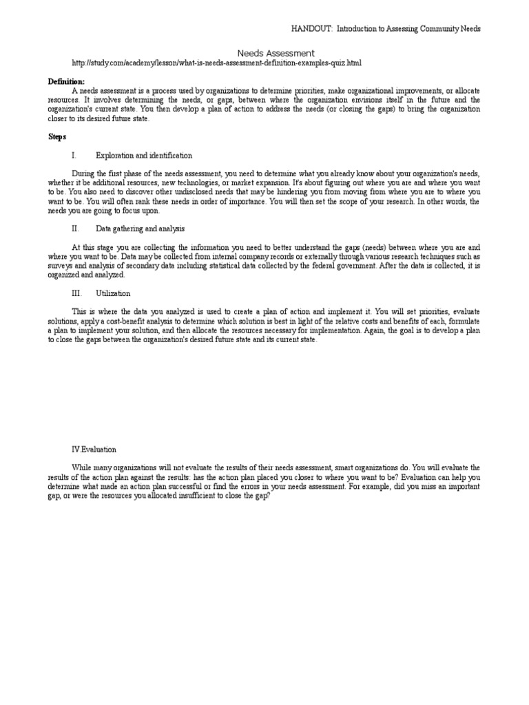 Types of Need Assessment and Definition | PDF | Needs Assessment ...