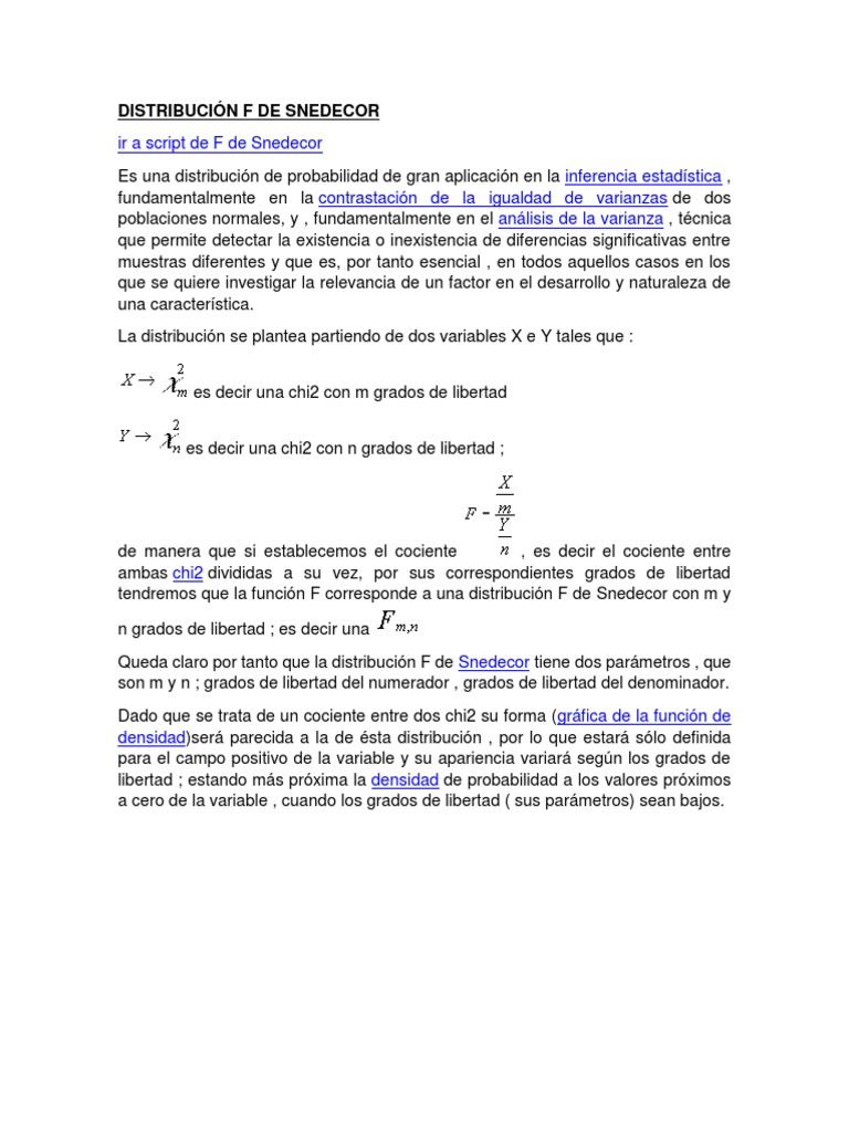 La distribución F de Snedecor: concepto, propiedades y aplicaciones en ...