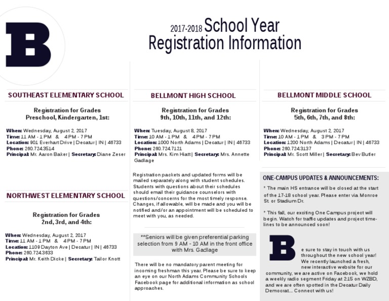 2017 Registration Dates and Information Page 2 | PDF | Schools ...