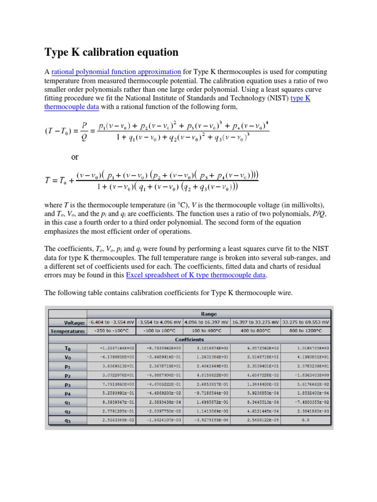 Type K Calibration Equation | PDF