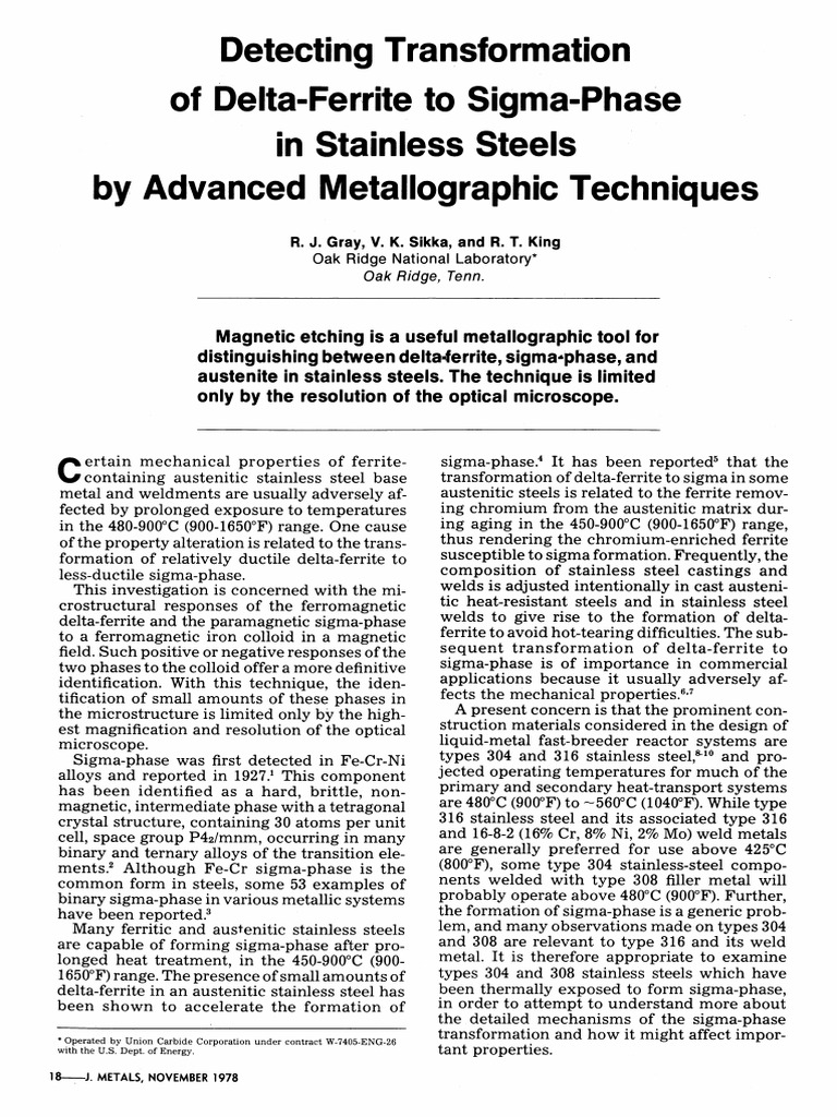 Detecting Transformation From Delta Ferrite To Sigma Phase in Ss | PDF ...