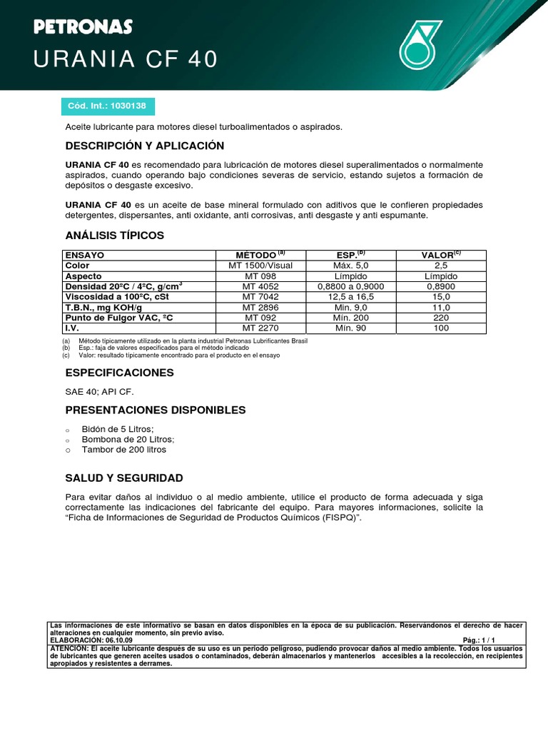 Urania CF 40 | PDF | Lubricante | Materiales