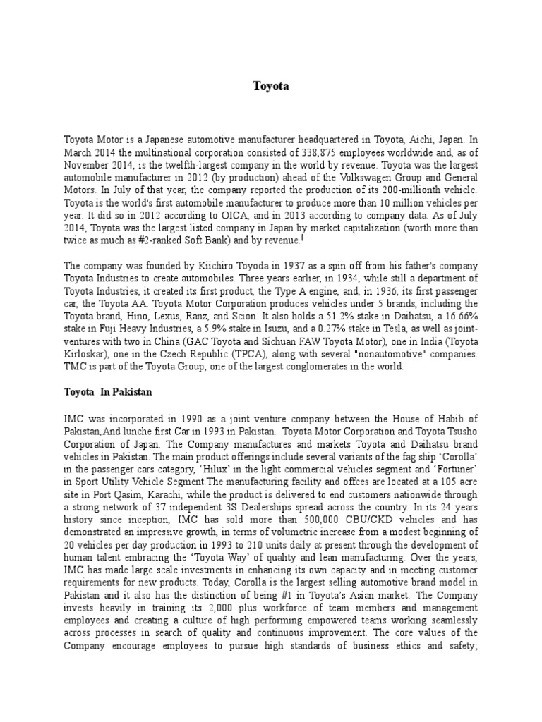 Toyota Internship Report | PDF | Toyota | Lean Manufacturing