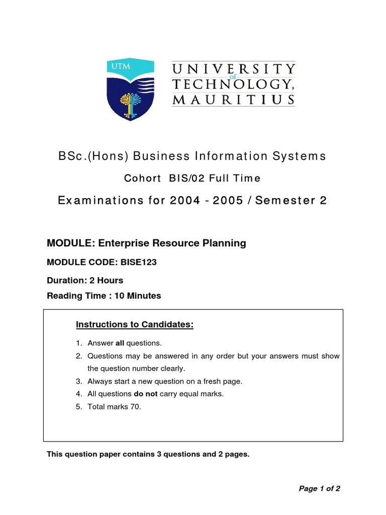 Bsc. (Hons) Business Information Systems Examinations For 2004 - 2005 ...