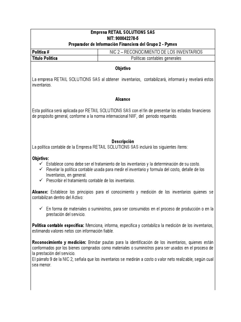 Formato para Hacer Las Politicas Contables | normas internacionales de ...