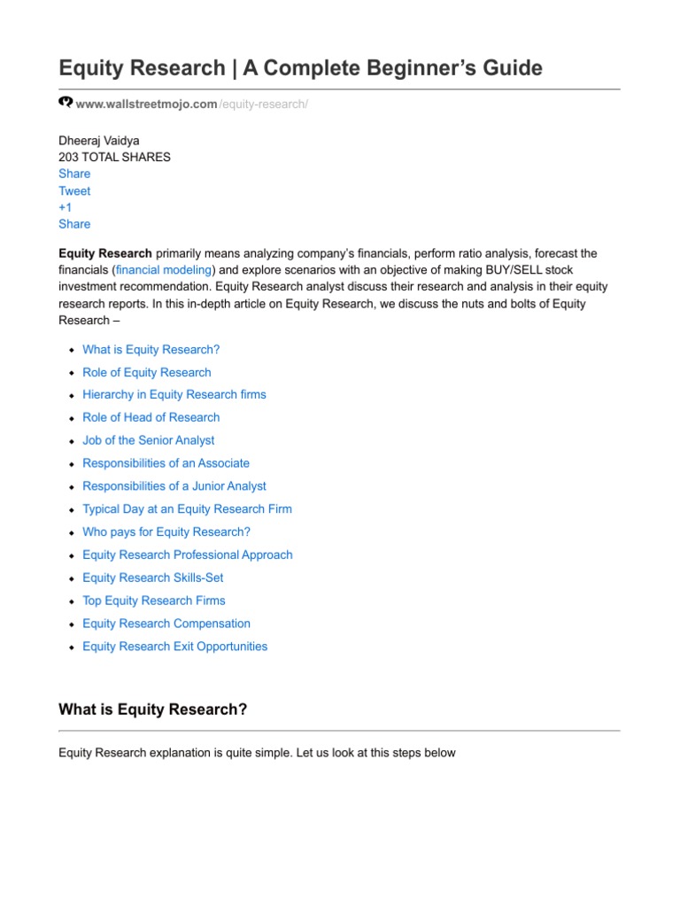 Equity Research - A Complete Beginners Guide | PDF | Financial Analyst ...