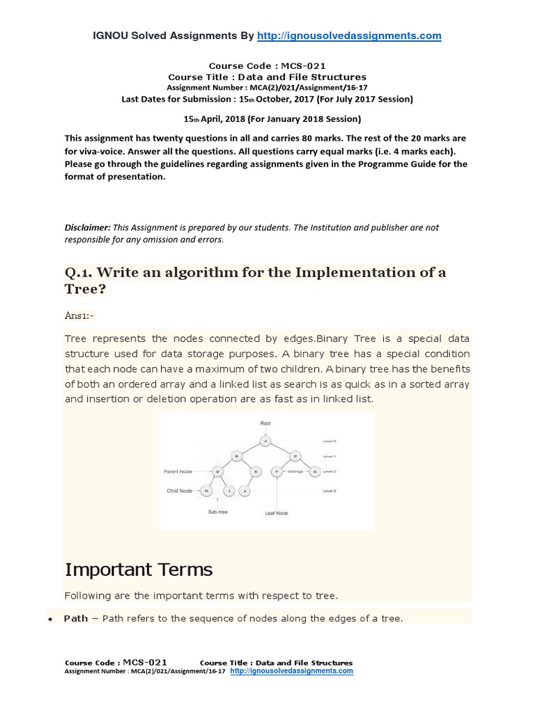 Mcs 021 Data And File Structures Pdf Computer Data Areas Of Computer Science 