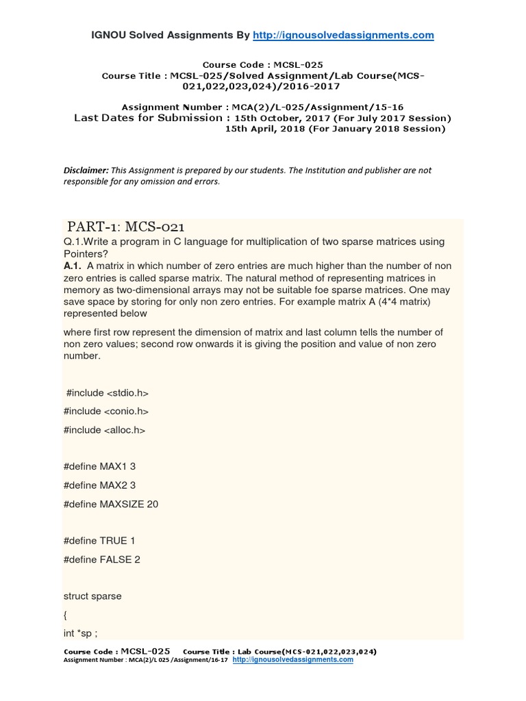 MCSL 025 Lab Course (MCS-021,022,023,024) | PDF | Matrix (Mathematics) | Areas Of Computer Science