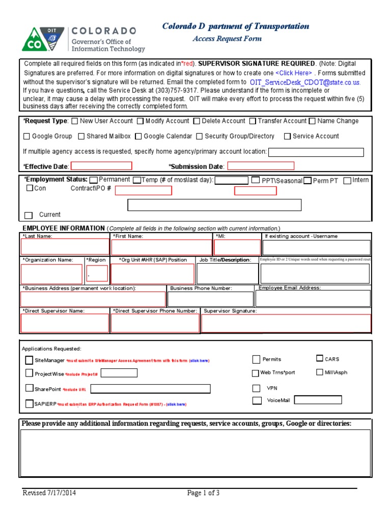 CDOT Access Request Form - Extender 07172014 | PDF | Computer Security ...