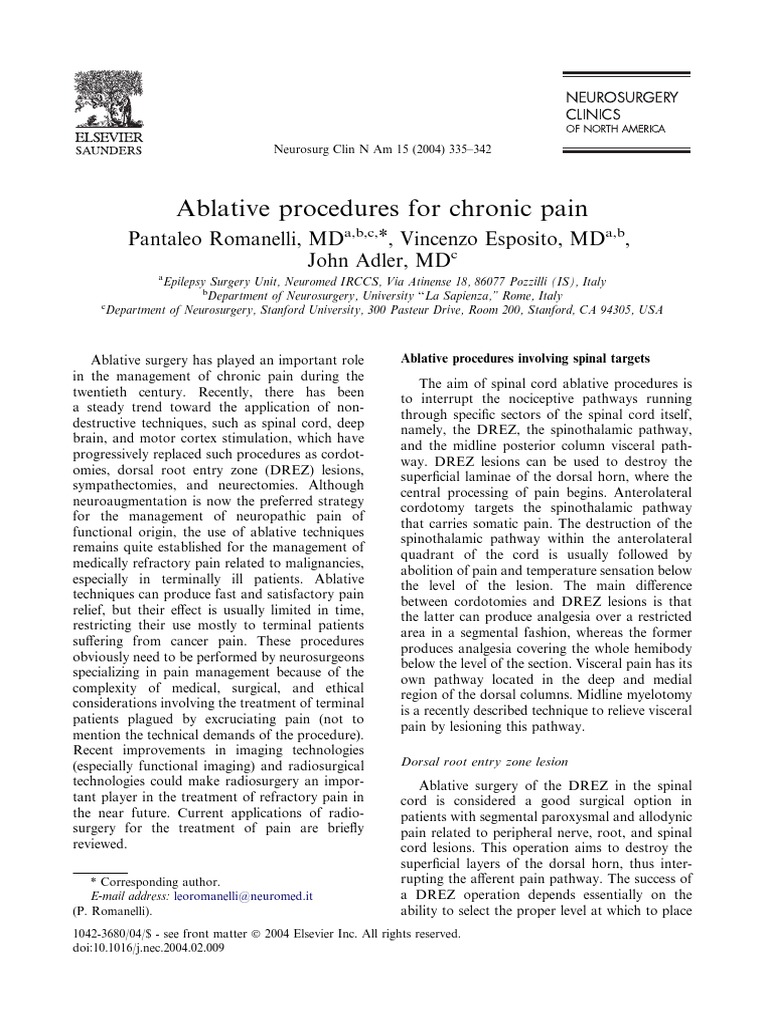 Ablative Procedures For Chronic Pain | PDF | Thalamus | Pain