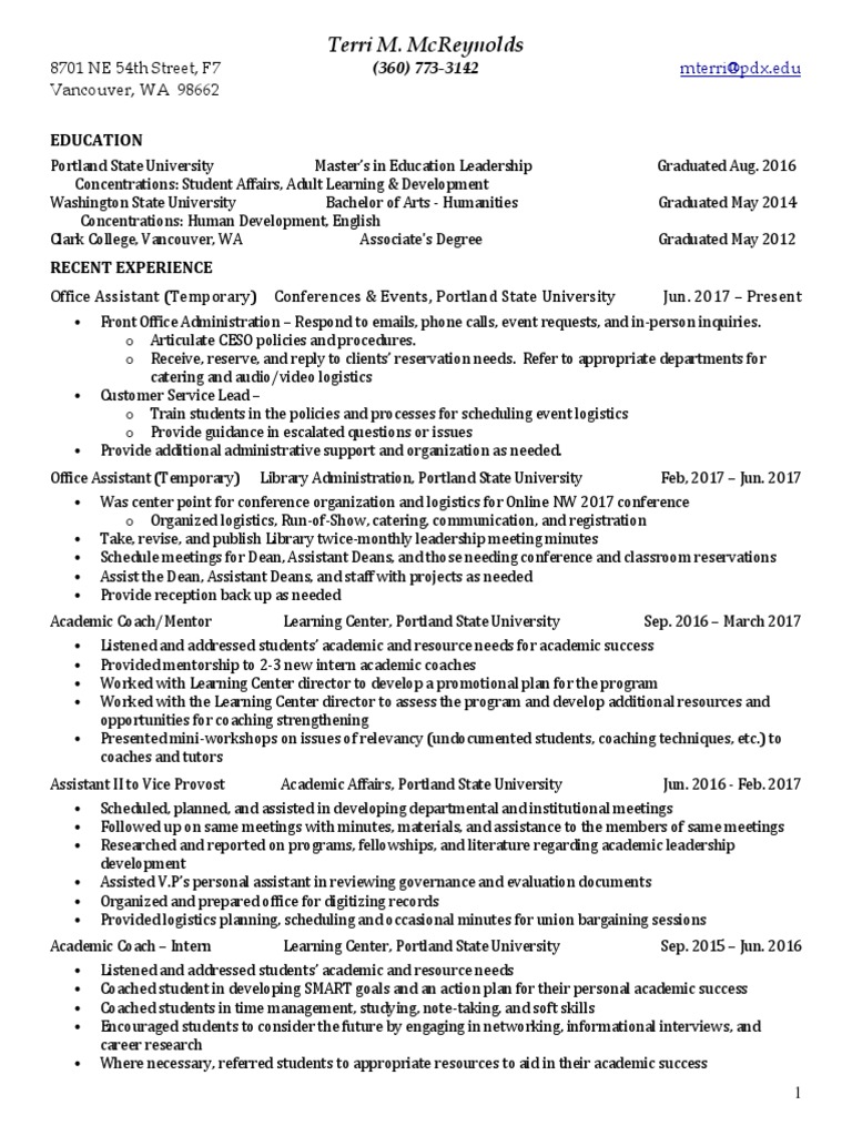 Mcreynolds cv17 | PDF | Mentorship | Tutor