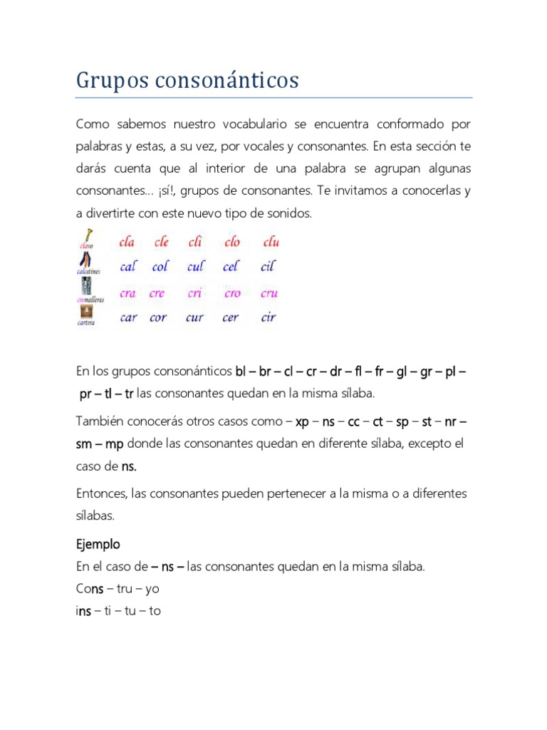 Grupos Consonánticos en Español | PDF | Artes del Lenguaje y Comunicación