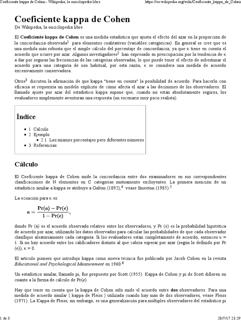 Coeficiente Kappa de Cohen | PDF | Análisis estadístico | Enseñanza de ...
