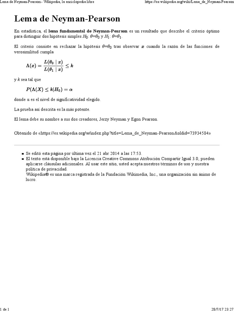 Lema de Neyman-Pearson | PDF