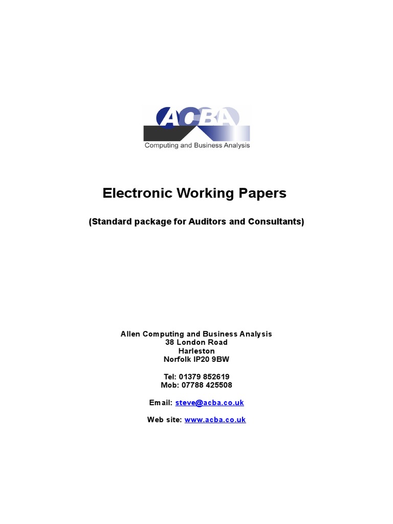 Audit Working Paper Standard | Spreadsheet | Microsoft Excel