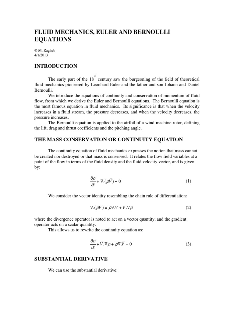 Fluid Mechanics Euler and Bernoulli Equations PDF | PDF | Teaching ...
