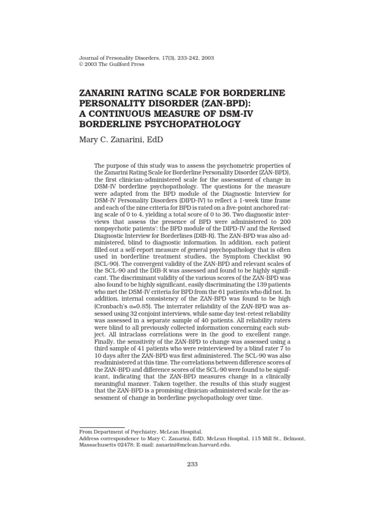 Zanarini Rating Scale For Borderline Zanarini2003 | PDF | Borderline ...