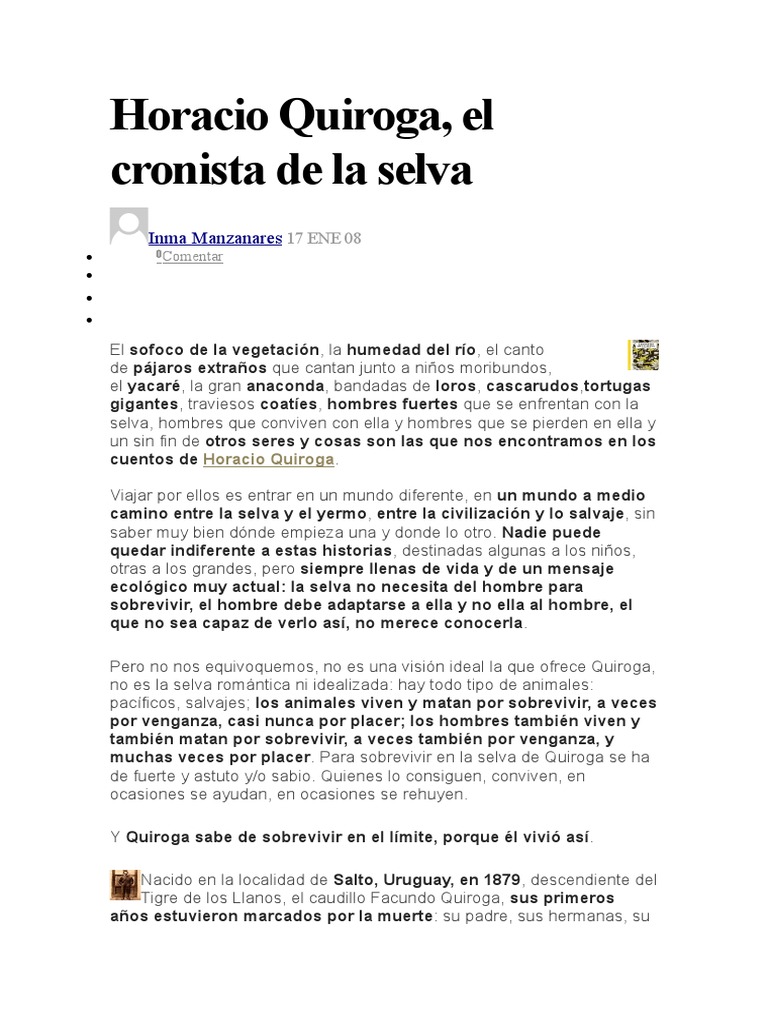Horacio Quiroga | PDF | Cuentos | Selva
