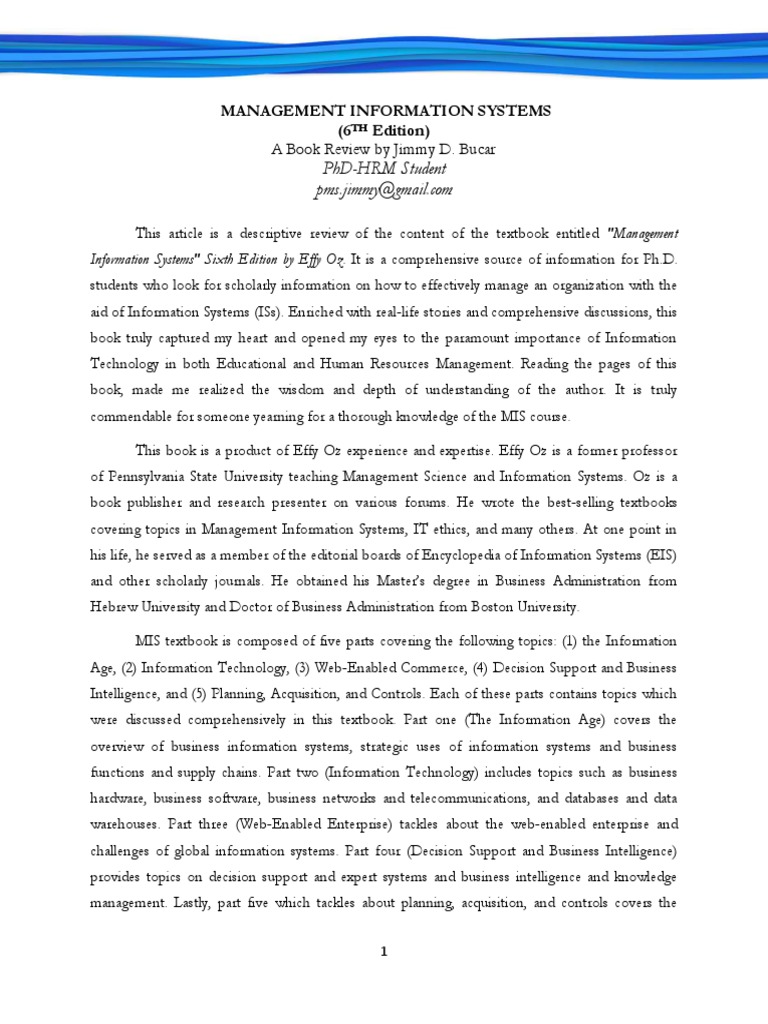 MIS Book Review Final | PDF | Telecommunication | Computer Network