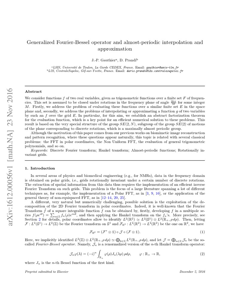 Generalized Fourier-Bessel Operator and Almost-Periodic Interpolation and Approximation | PDF ...