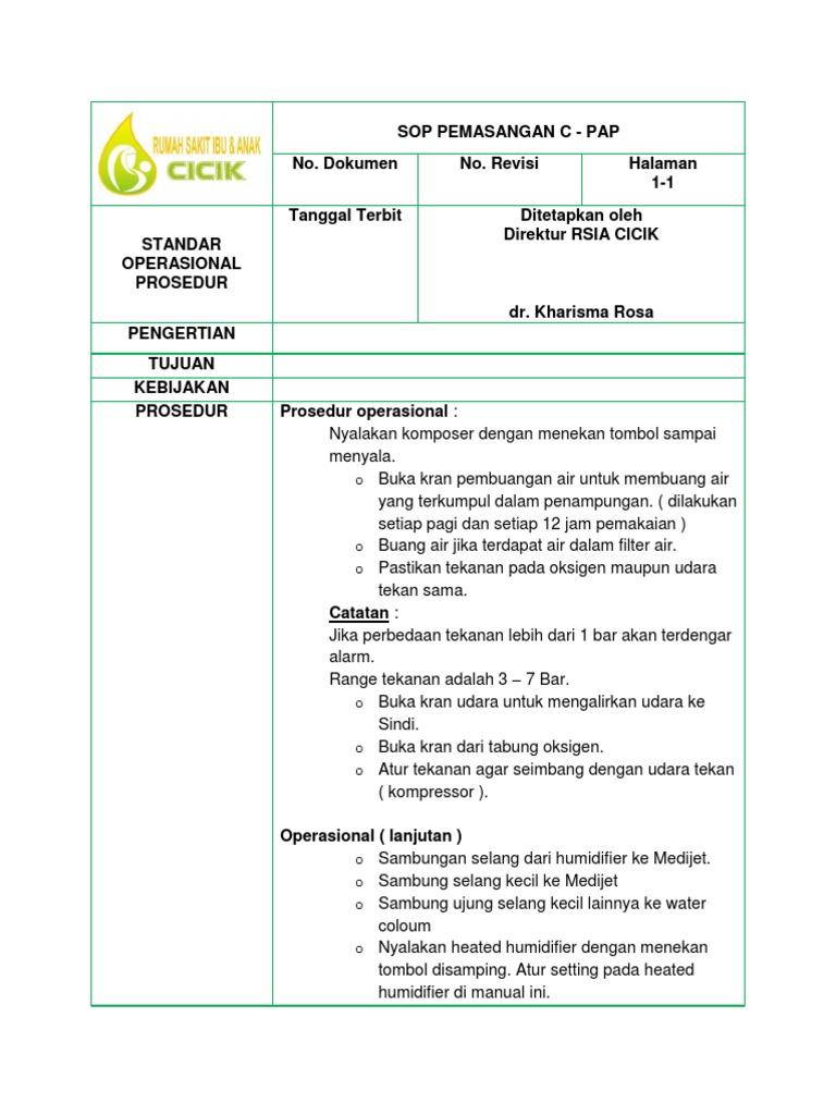 SOP Pemasangan CPAP | PDF