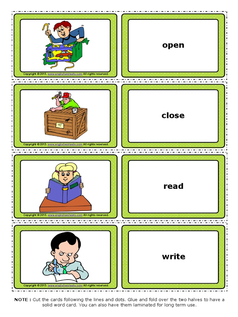Action Verbs 1 Esl Vocabulary Game Cards For Kids | PDF