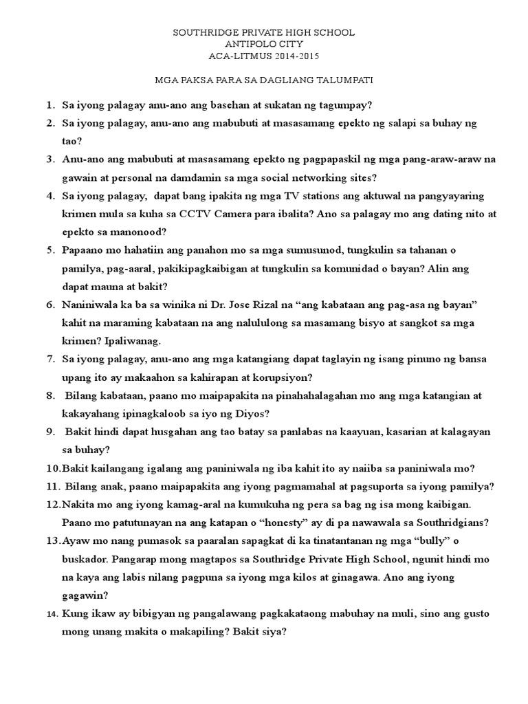 Paksa Sa Talumpati | PDF