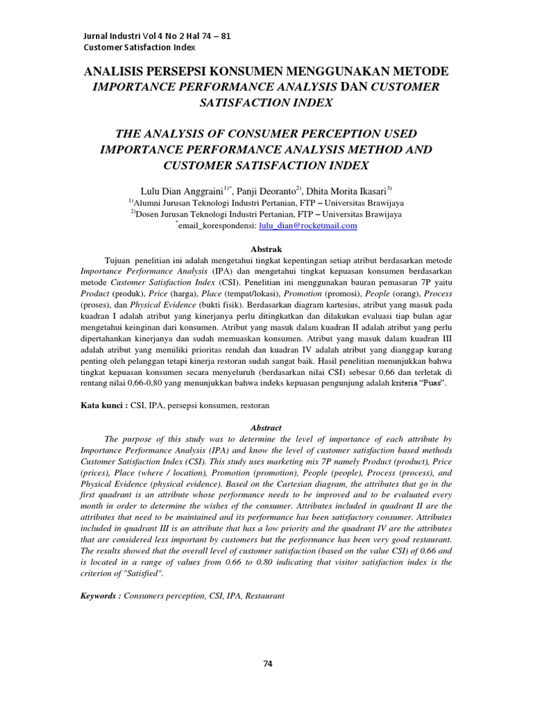Analisis Persepsi Konsumen Menggunakan Metode Importance Performance Analysis Dan Customer ...