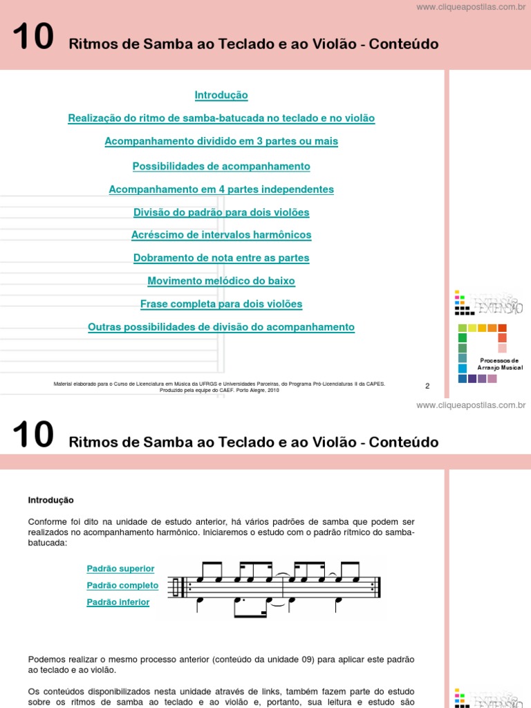 Ritmos de Samba para Teclado e Violão | PDF | Violão clássico | Acorde ...