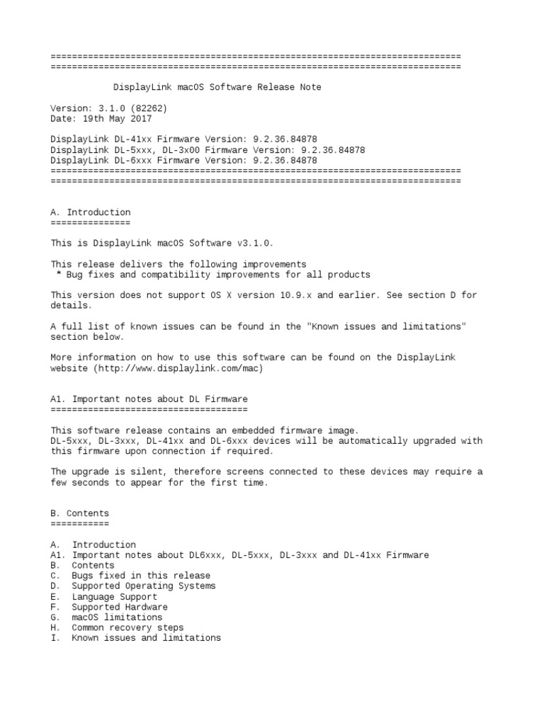 DisplayLink USB Graphics Software For Mac OS X 3.1-Release Notes | PDF ...