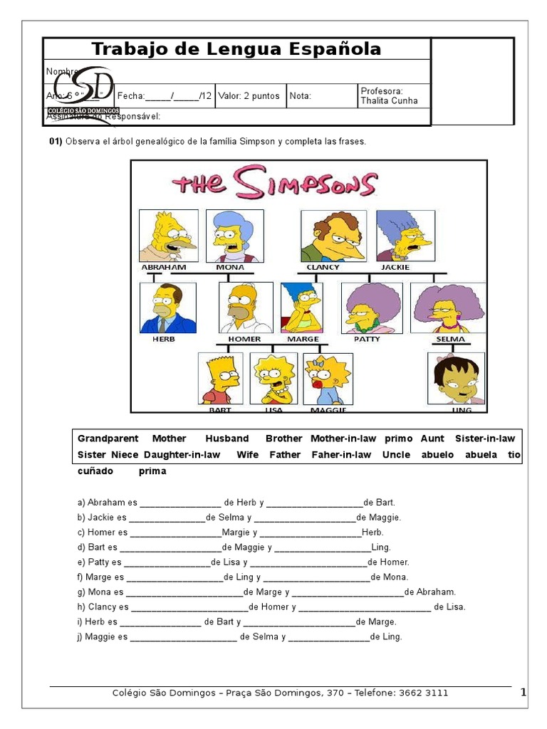 Simpson Family Tree Spanish