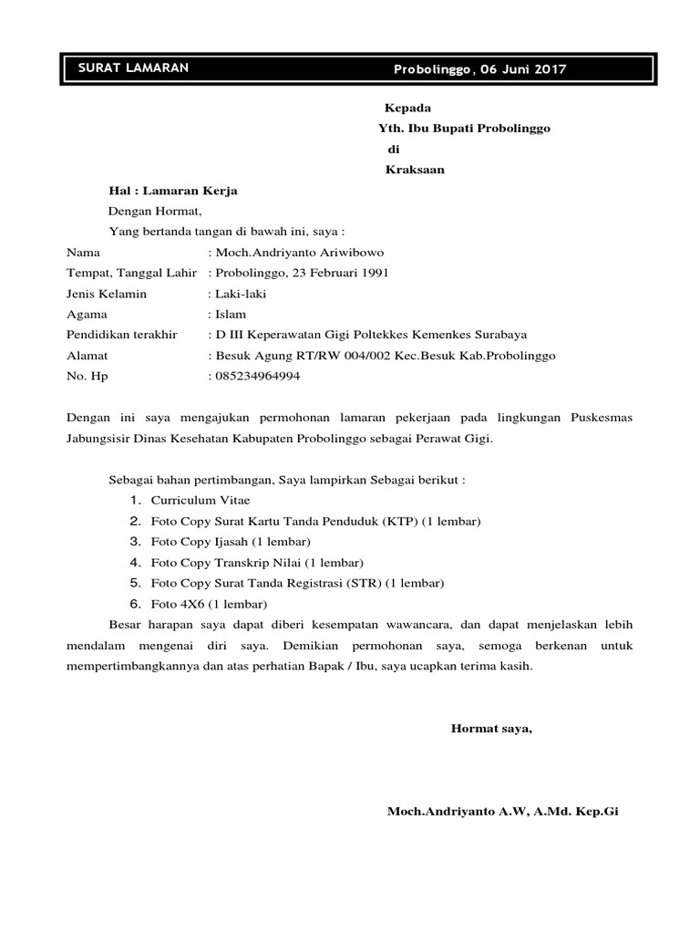 Lamaran Kerja PKM - Andre | PDF