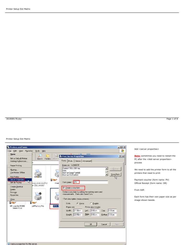 SAP Printer Setup Dot Matrix | PDF | Printer (Computing) | Computer Hardware