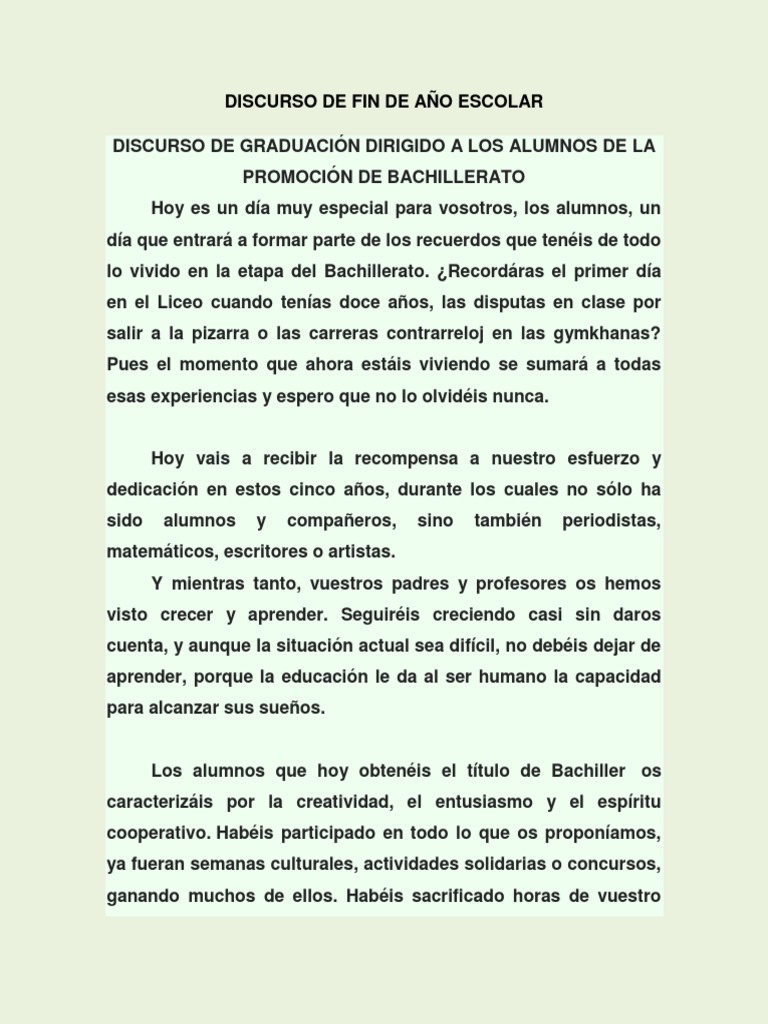 Discurso De Fin De Año Escolar Pdf Magia Paranormal Alma