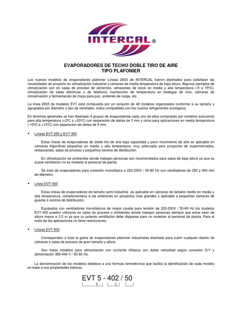 Evaporadores Plafonier INTERCAL en Chile | PDF | Hvac | Cantidades fisicas