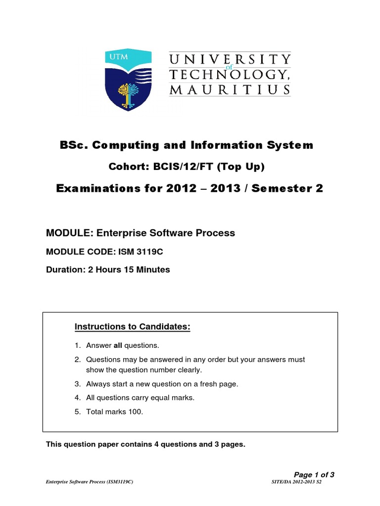 Bsc. Computing and Information System: Cohort: Bcis/12/Ft (Top Up) | PDF | Business Process ...